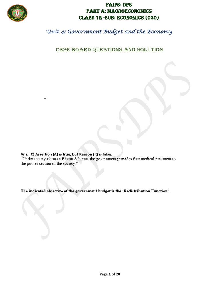 Macro - Budget-Cbse Board Ques & Ans | PDF | Government Budget Balance ...