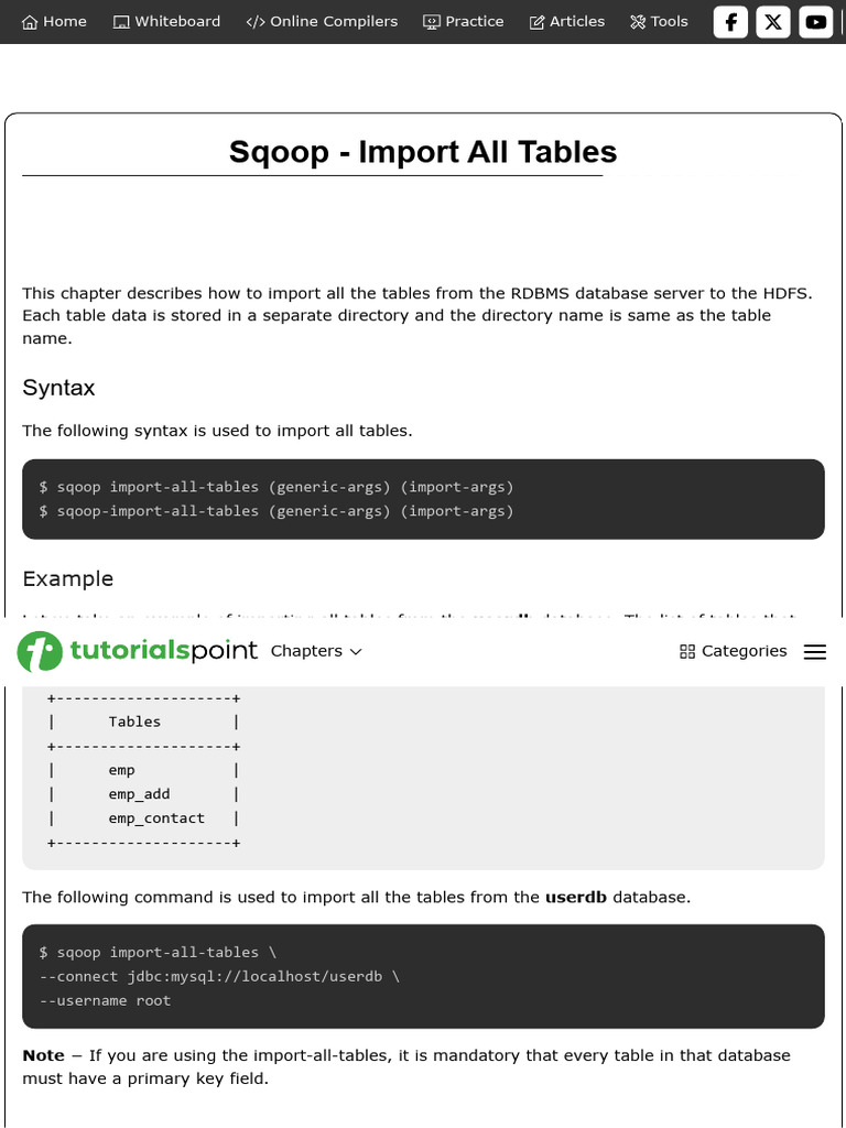 Import All Tables with Sqoop Guide | PDF | Databases | Software Development