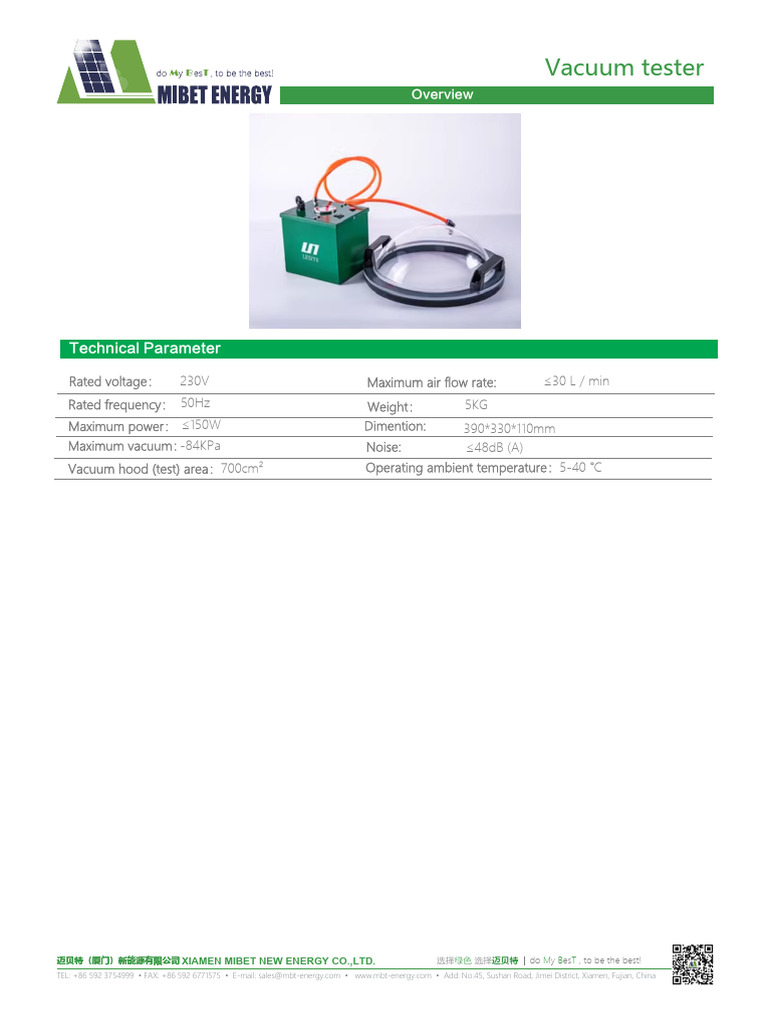 Datasheet of Vacuum Tester | PDF