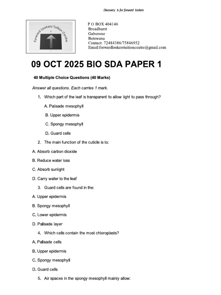 9 Oct Bio Sda Leaft Structure | PDF