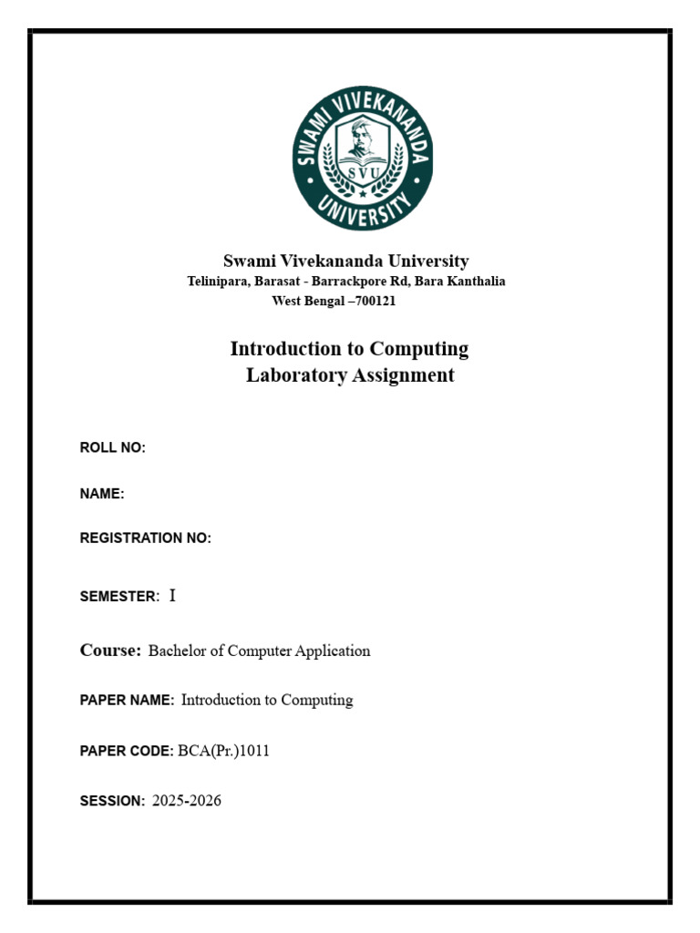 Introduction To Computing Lab (BCA (PR.) 1011) - Assignment | PDF ...