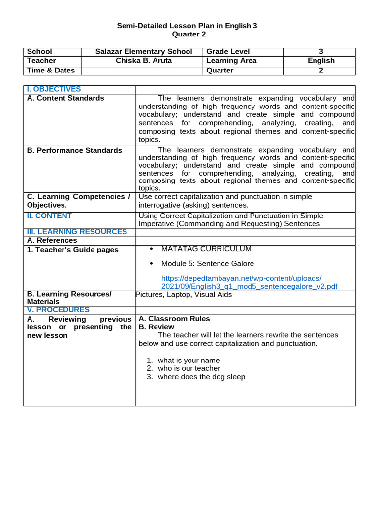 English 3 (Using Correct Capitalization and Punctuation in Simple ...