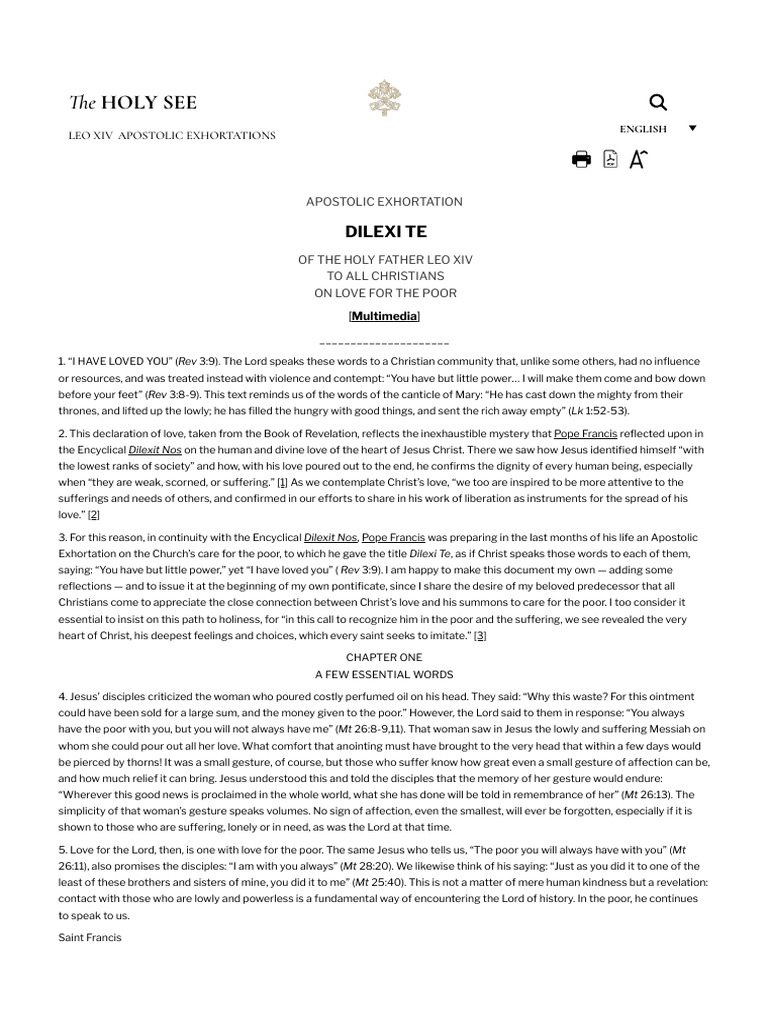 Apostolic Exhortation on Loving the Poor | PDF | Jesus | Monk