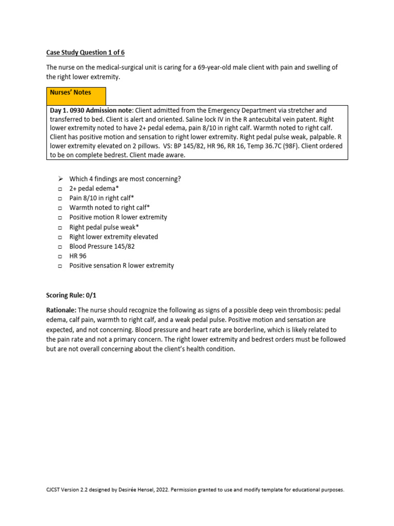 DVT Case Study: Nursing Assessment Guide | PDF | Thrombosis ...