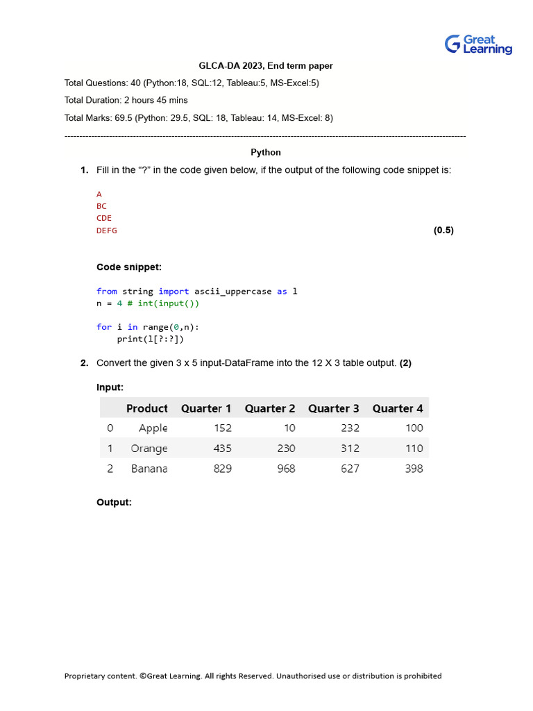 GLCA-DA - End Term Paper (Subjective) - Questions | PDF | Databases | Table (Database)