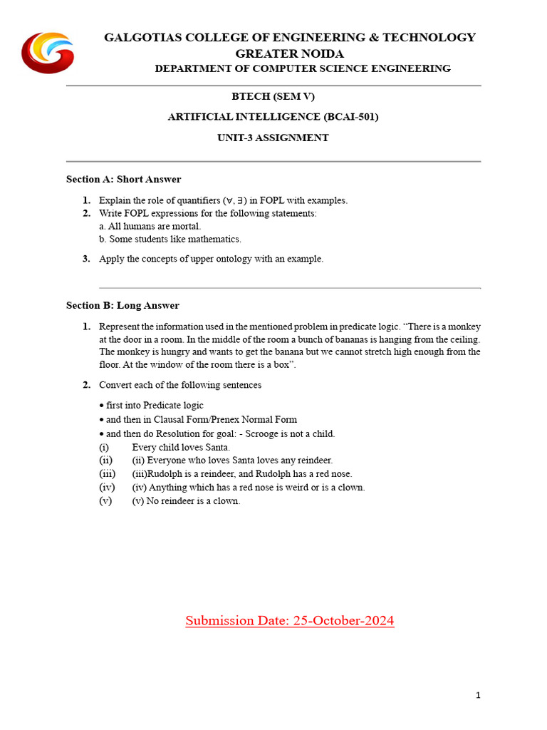 AI Assignment: FOPL Concepts and Logic | PDF