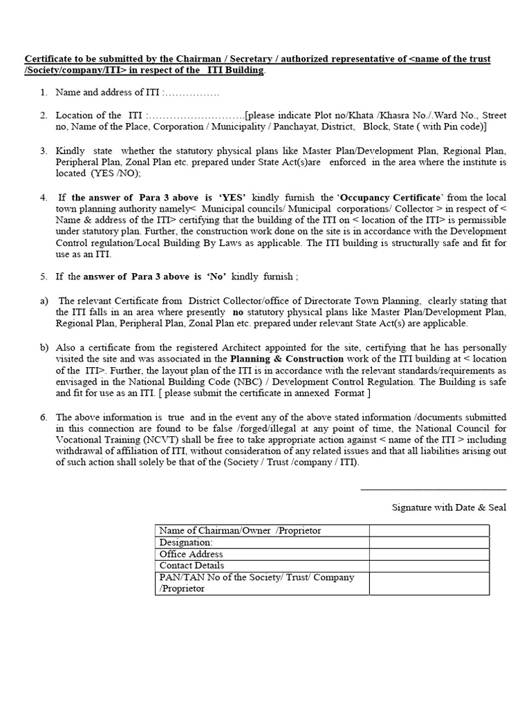 Format For Building Completion Certificate Issued by DGT | PDF ...