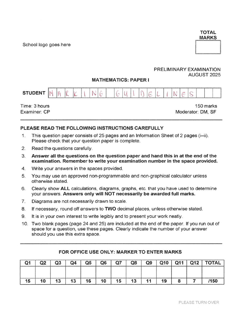 Marking Guidelines Final Prelim Paper 1 Memo | PDF