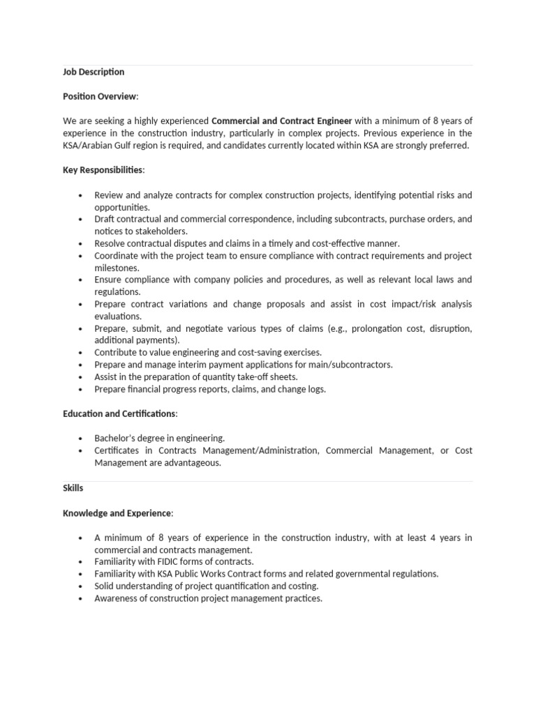 Contract Engineer Job Description | PDF