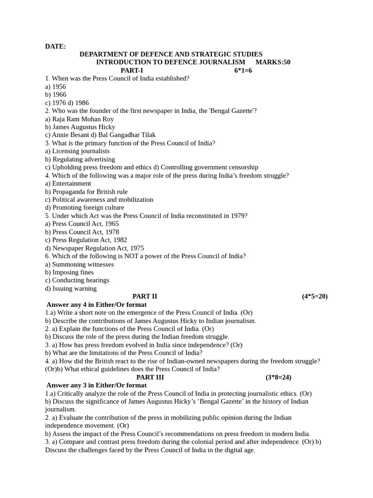 Introduction To Journalism QP | PDF | Journalism | British Raj