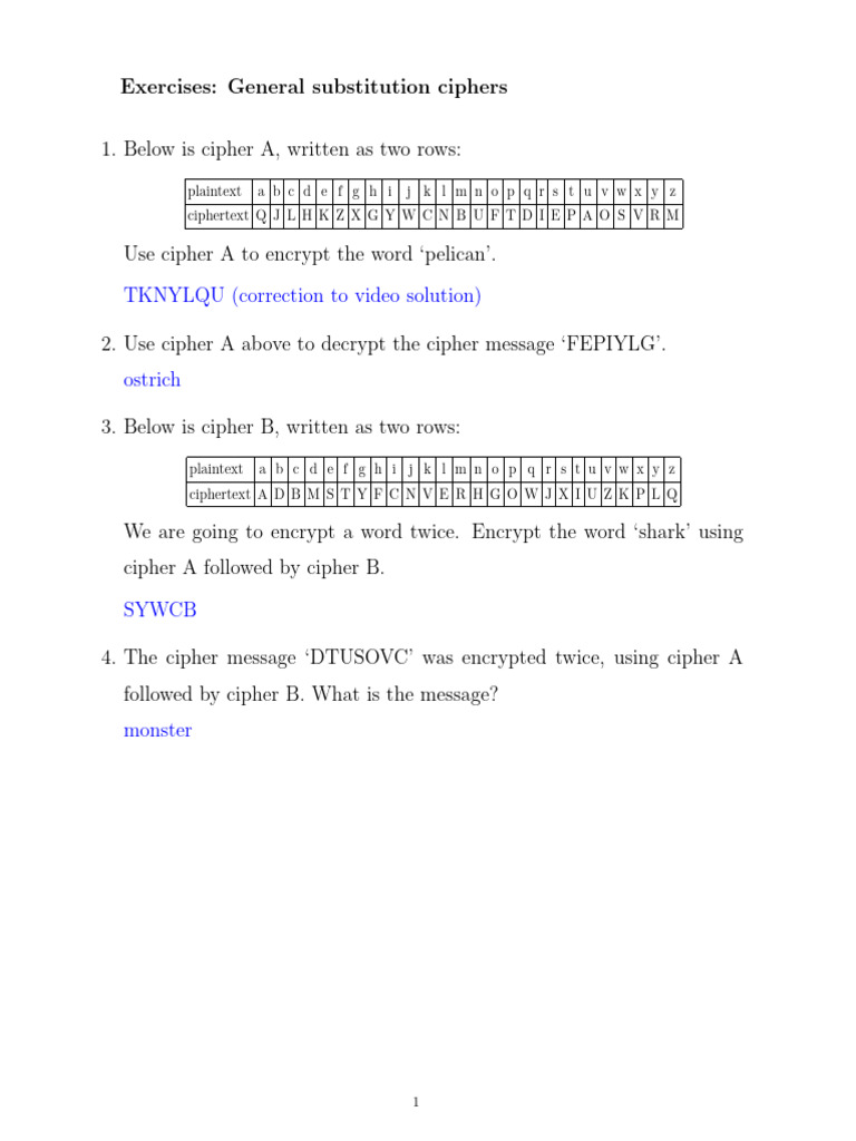 Solutions+General+Substitution+Ciphers | PDF