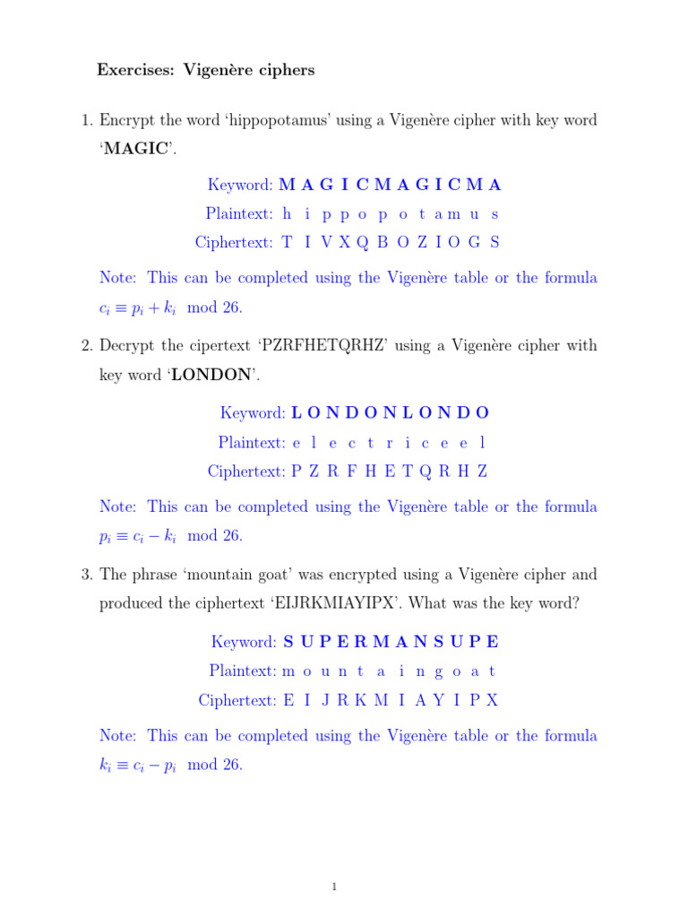 Solutions Vigenere Ciphers | PDF