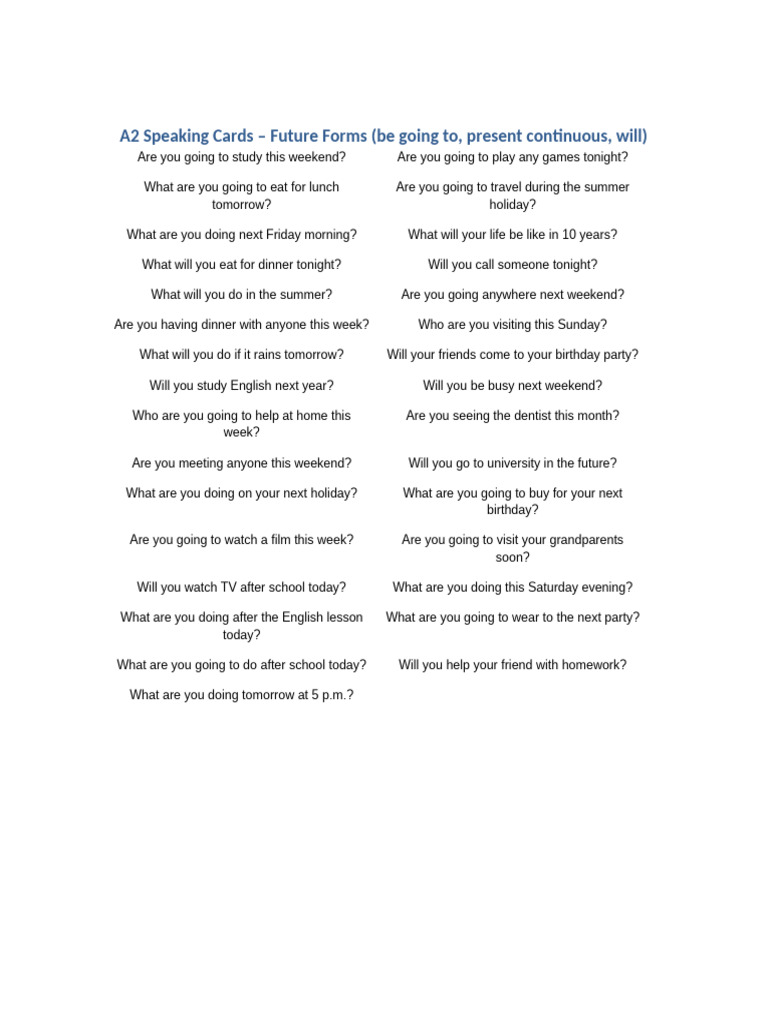 Future Forms Speaking Activities | PDF