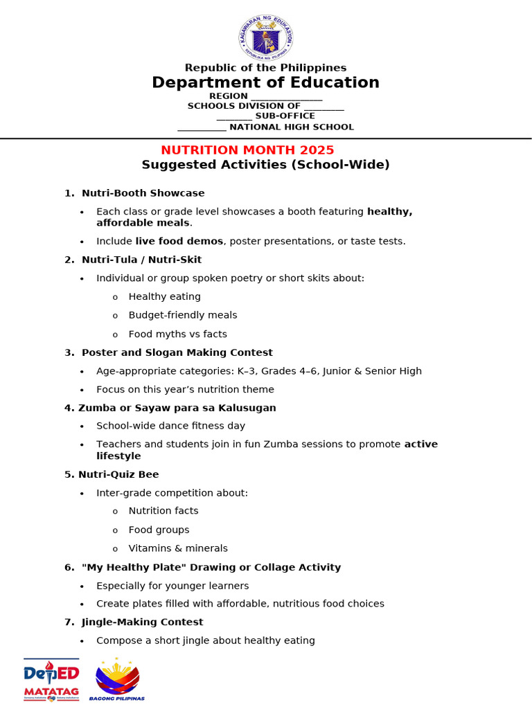 Nutrition Month Activities for Students | PDF | Foods | Healthy Diet