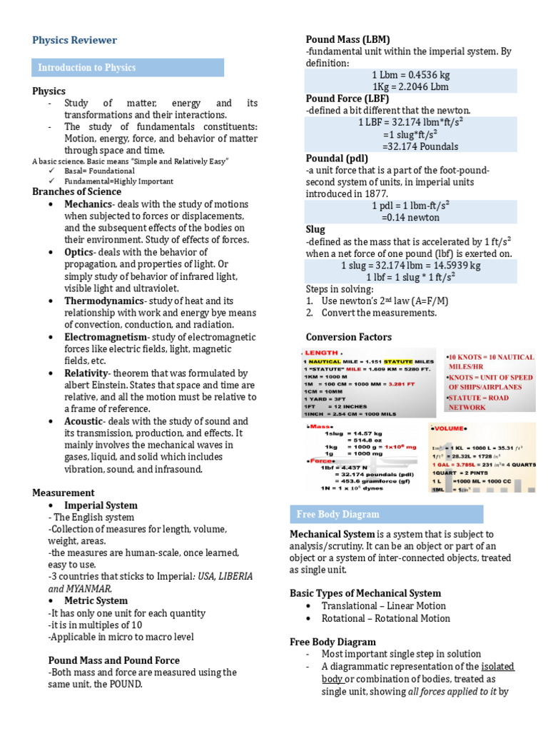 Physics Reviewer | PDF | Torque | Force