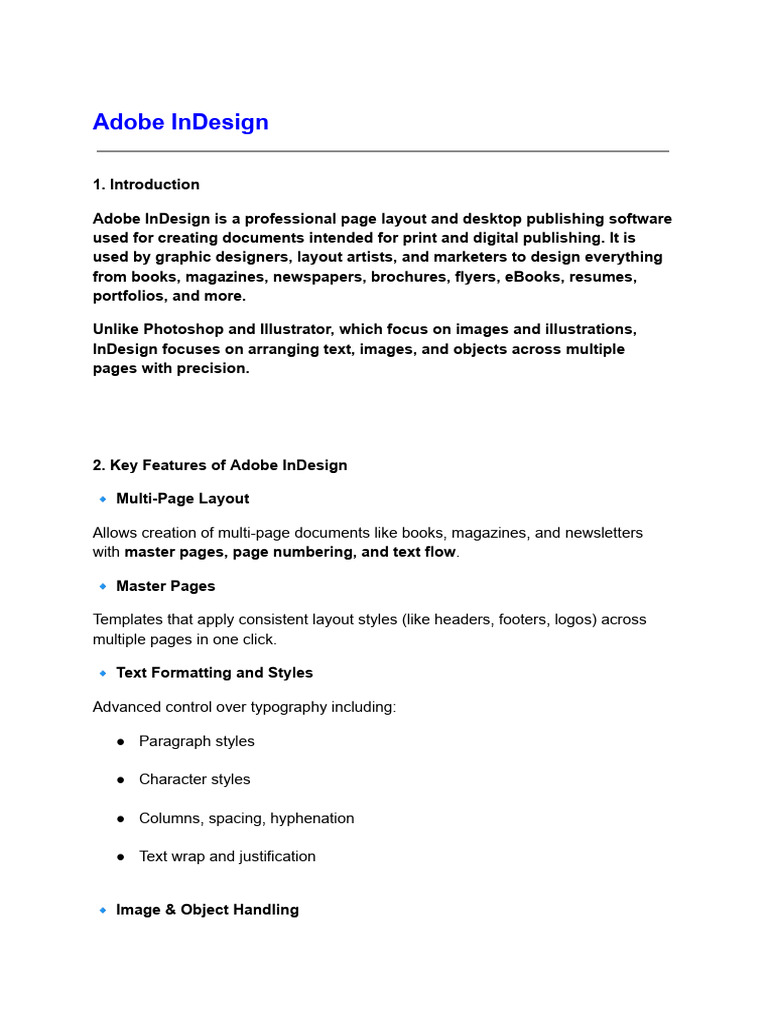 Adobe InDesign Overview and Features | PDF | Adobe In Design | Page Layout