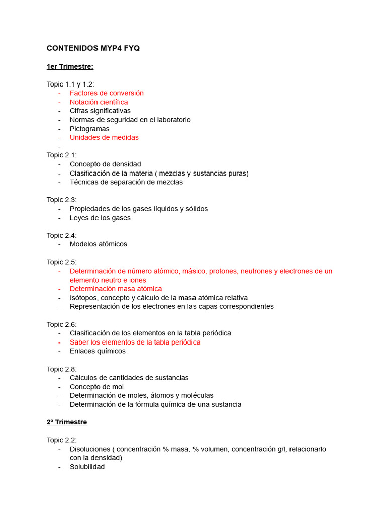 Contenidos Myp4 Fyq | PDF