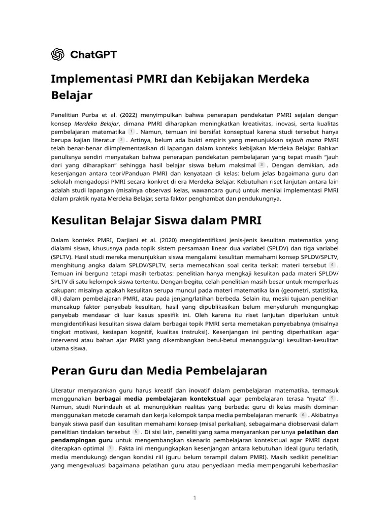 Implementasi PMRI Dan Kebijakan Merdeka Belajar | PDF