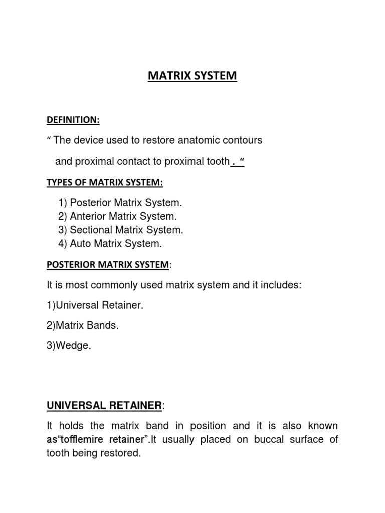 Matrix System | PDF | Anatomical Terms Of Location | Tooth