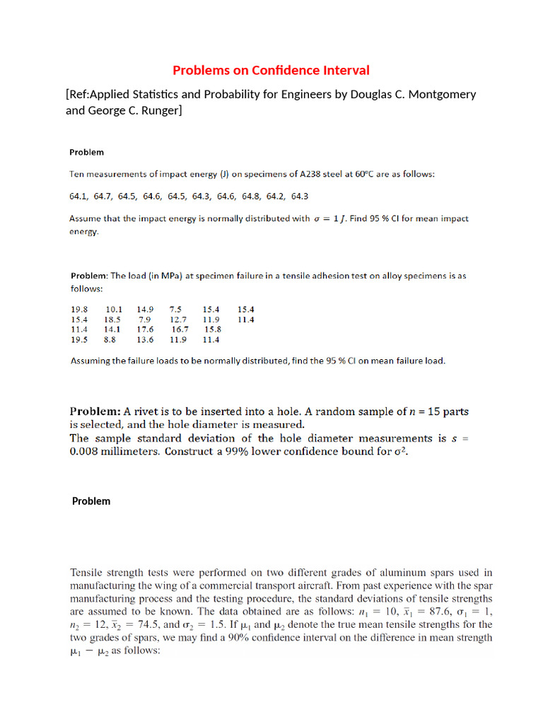 Problems On Confidence Interval | PDF
