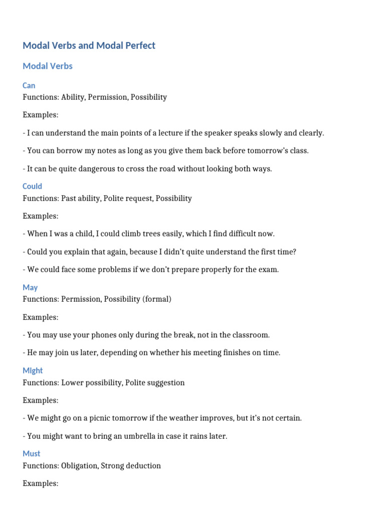Understanding Modal Verbs and Perfect Forms | PDF | Verb