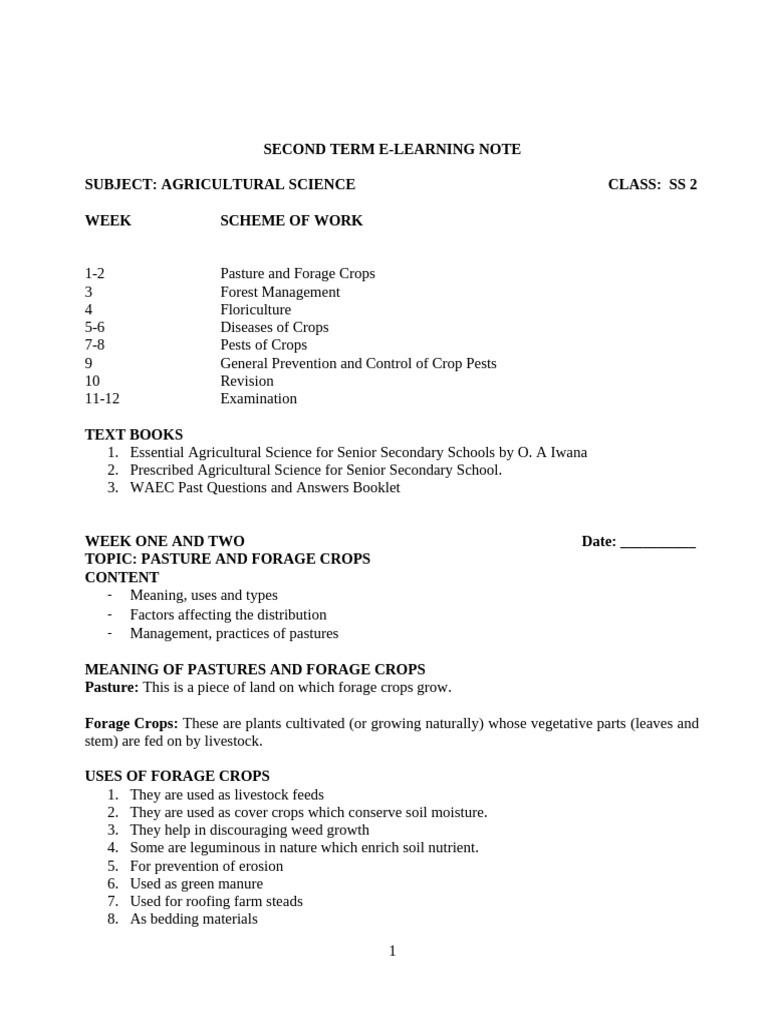 Second Term Ss2 Agriculture1 | PDF | Pest (Organism) | Pest Control