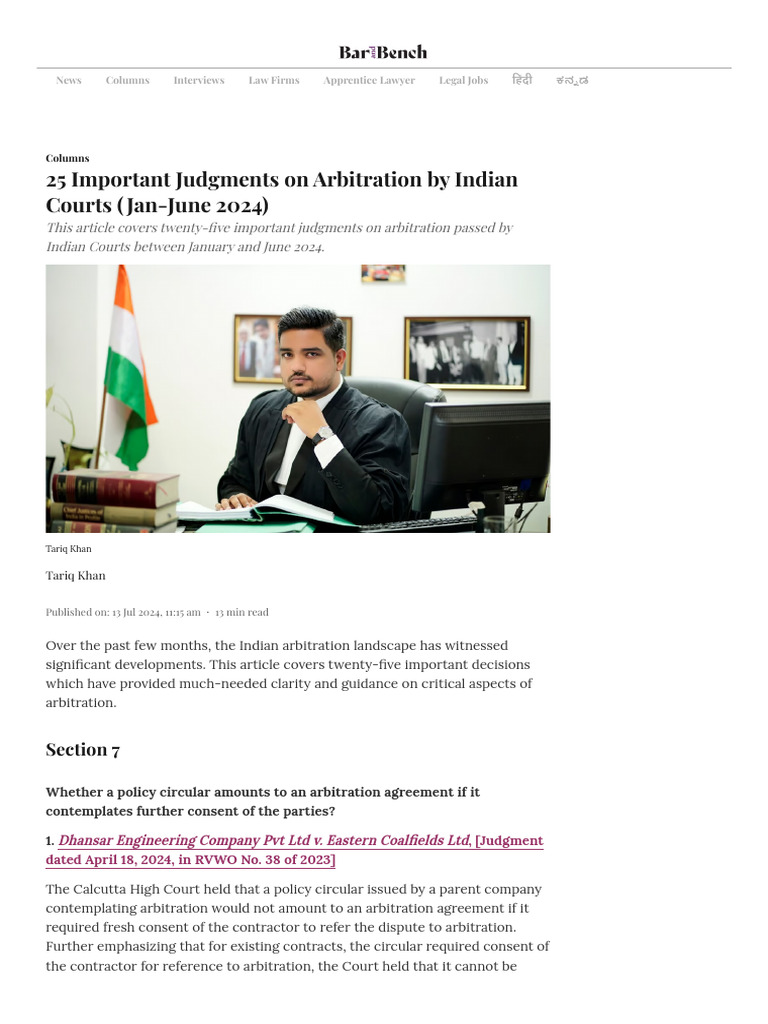 Key Indian Arbitration Judgments 2024 | PDF | Arbitration | Judgment (Law)