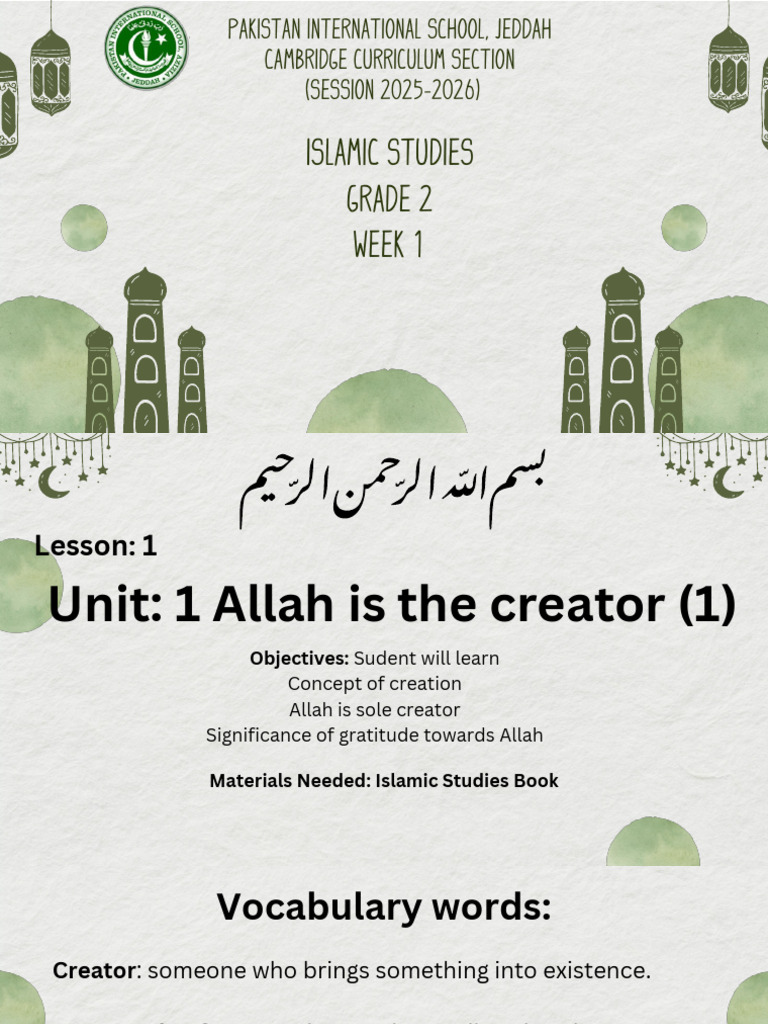 Gr2 Islamic Studies Week 1 | PDF