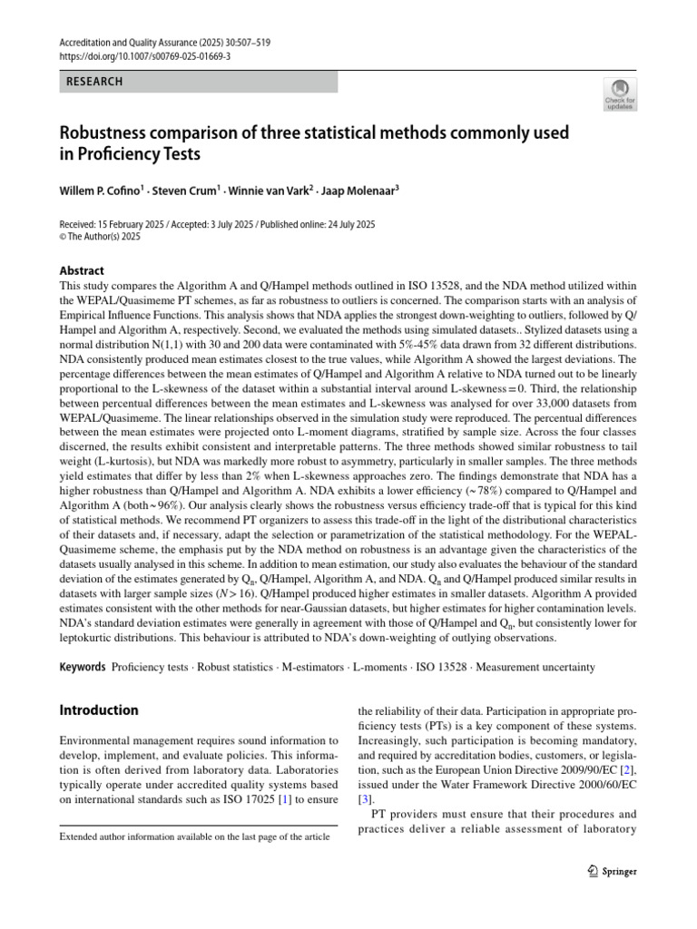 Robustness Comparison of Three Statistical Methods Commonly Used in ...
