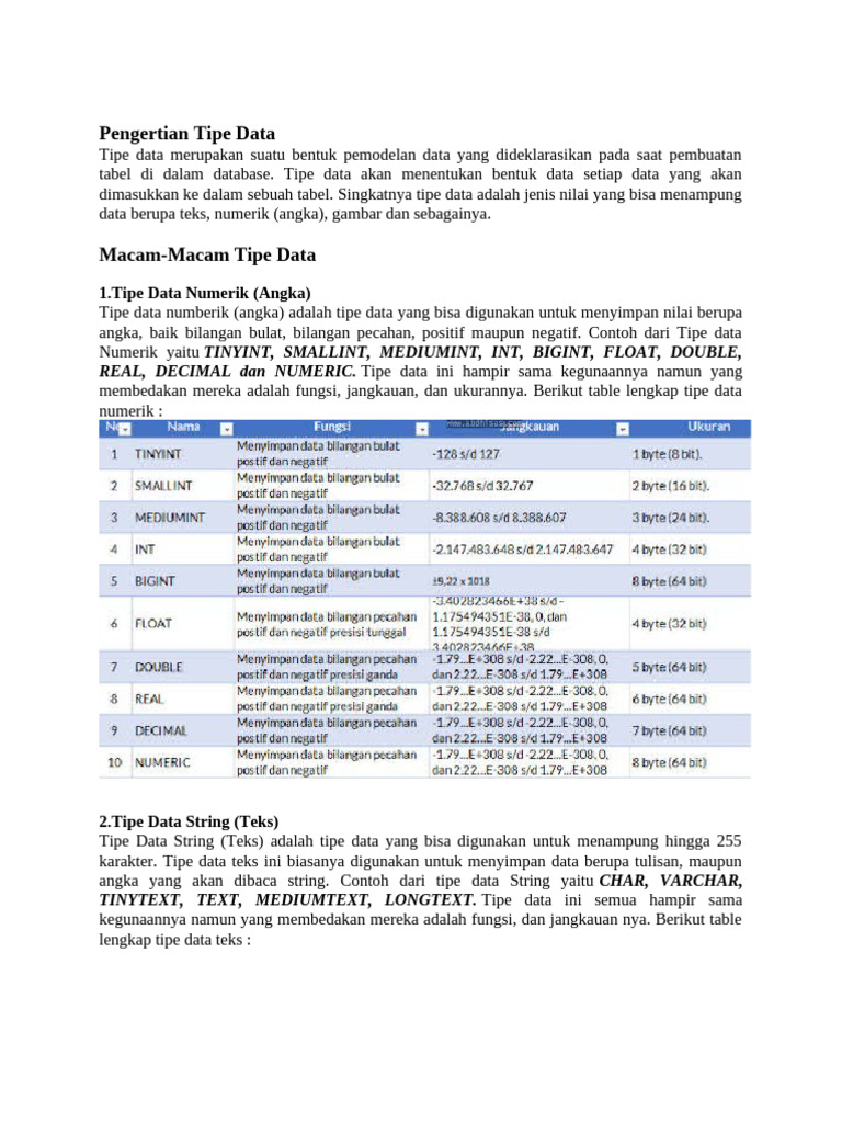 Pengertian Tipe Data | PDF