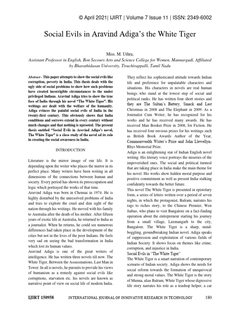 Social Evils in Aravind Adigas The White | PDF