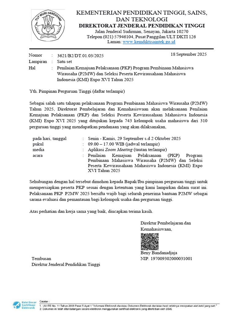 Surat PKP Dan Seleksi Peserta Kmi Expo Xvi 2025 1758270655 | PDF