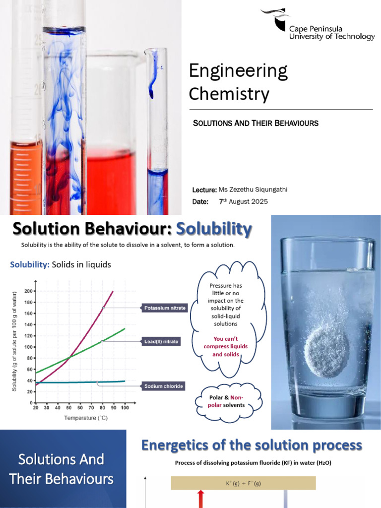 Eng Chemistry - Solutions Behaviour, Solubility - Lecture 3 | PDF ...