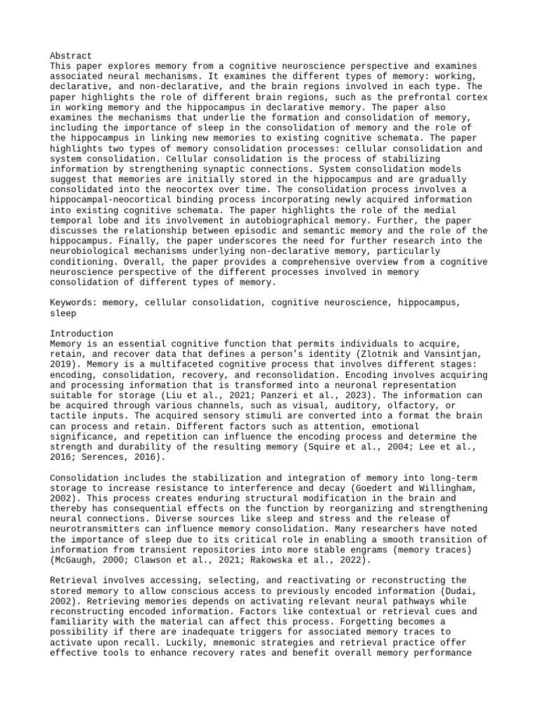 Cognitive Neuroscience Perspective On Memory: Overview and Summary ...