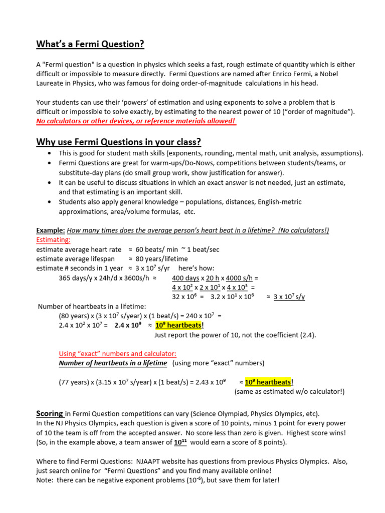 Fermi Questions: Estimation Practice Guide | PDF