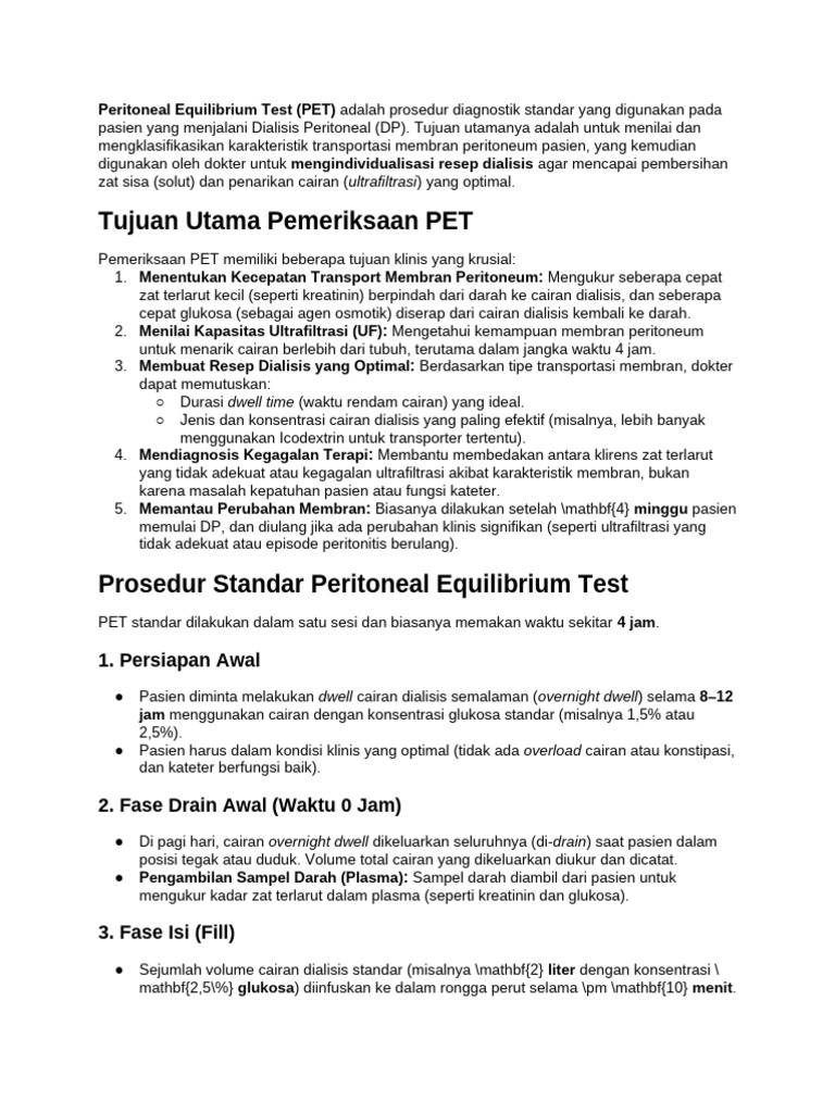 Panduan Peritoneal Equilibrium Test | PDF
