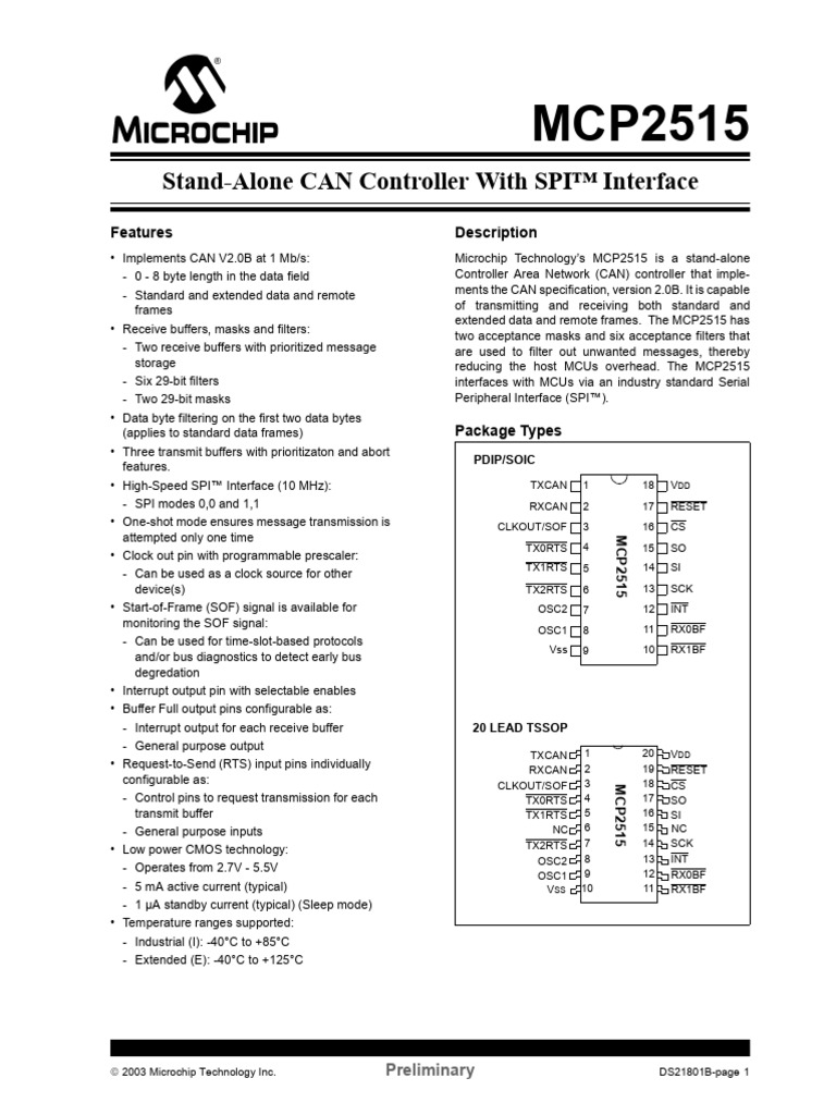 MCP2515 | PDF | Computer Hardware | Computer Engineering
