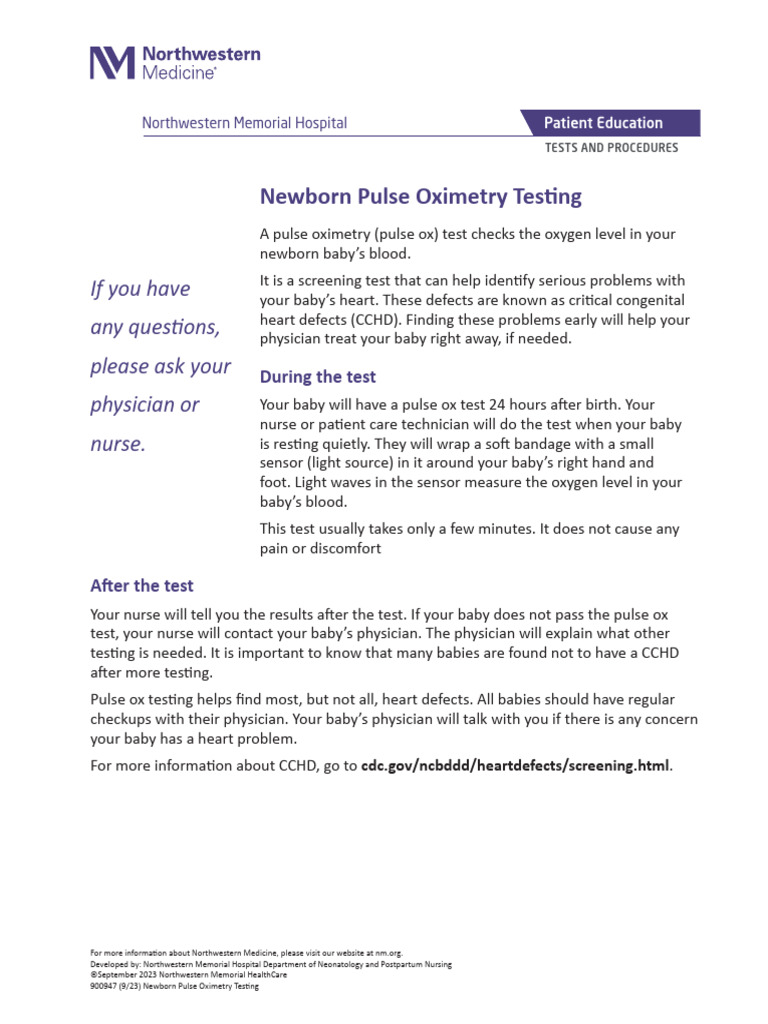 Newborn Pulse Oximetry Screening Guide | PDF | Heart | Physical Examination