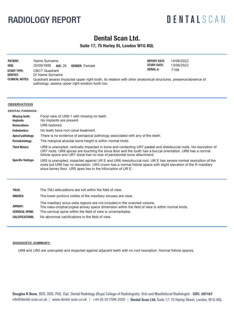 Dental Scan Report: Impacted Teeth Analysis | PDF | Dental Anatomy ...