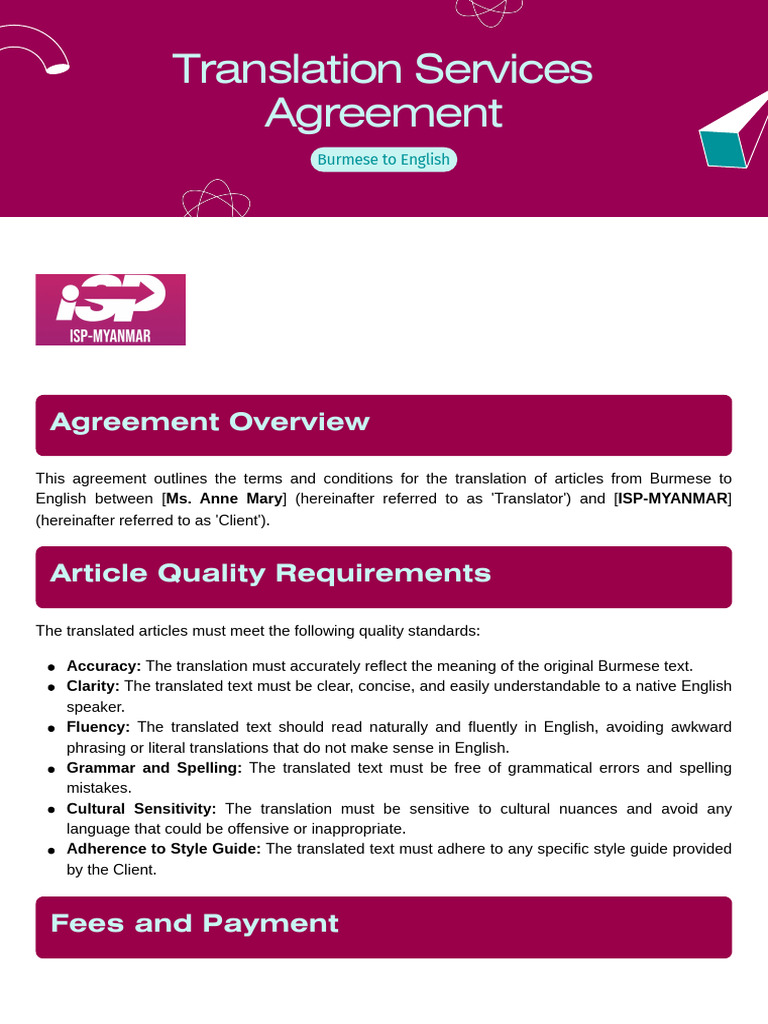 Translation Services Agreement PDF | PDF | Translations | English Language