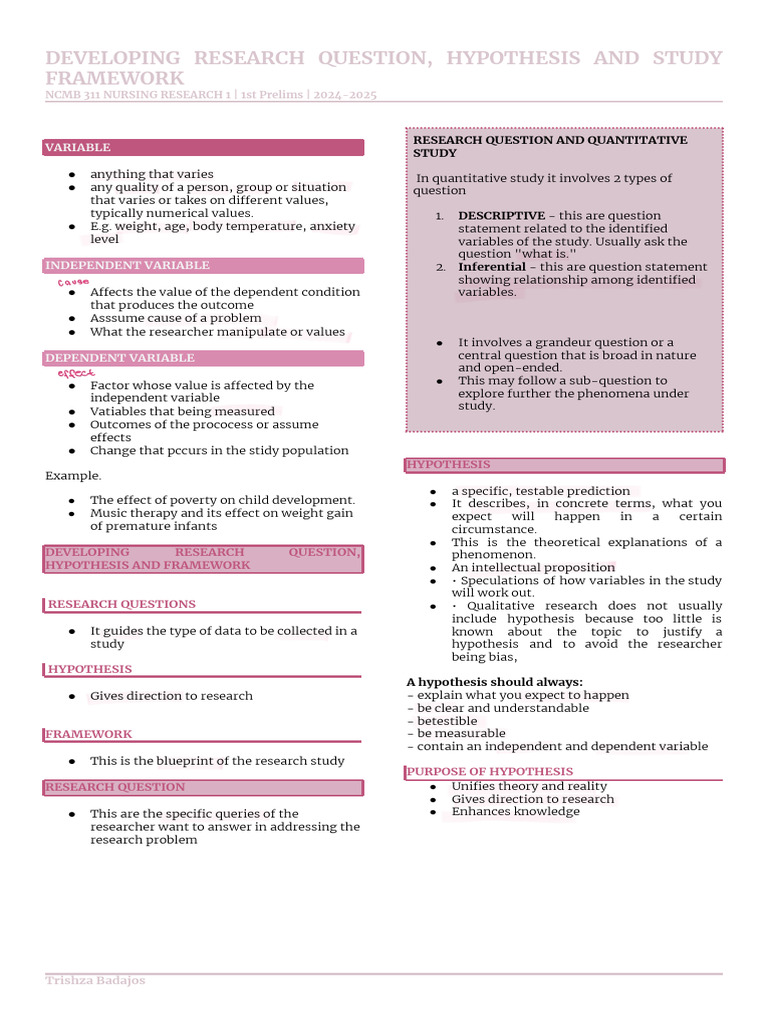 Developing Research Question, Hypothesis and Study Framework | PDF ...