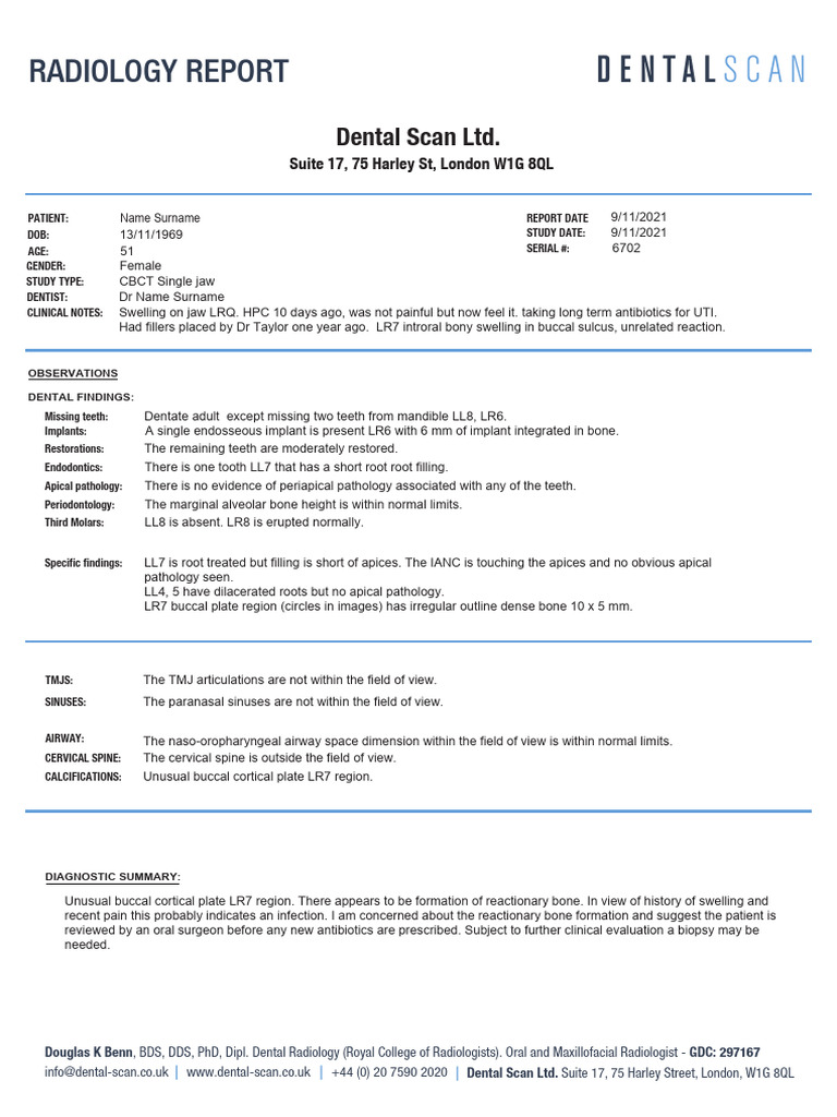 Dental Scan Report: Jaw Swelling Analysis | PDF | Dental Implant ...