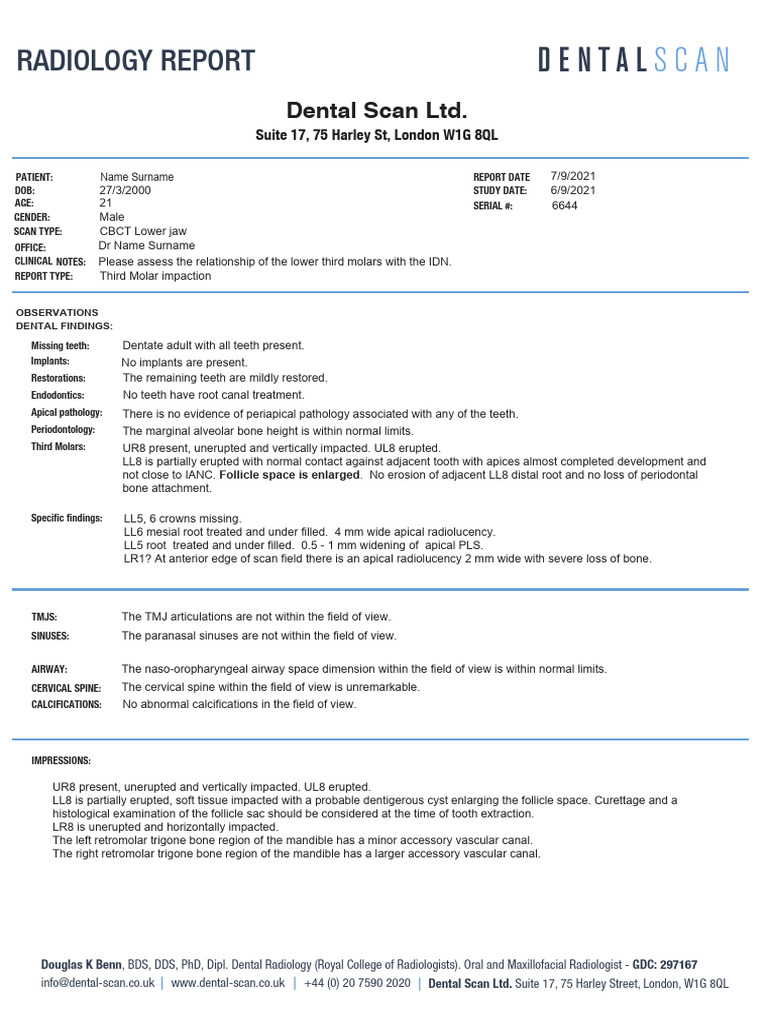 Radiology-Report-Sample-2-Dental-Scan-Ltd | PDF | Dental Anatomy | Periodontology