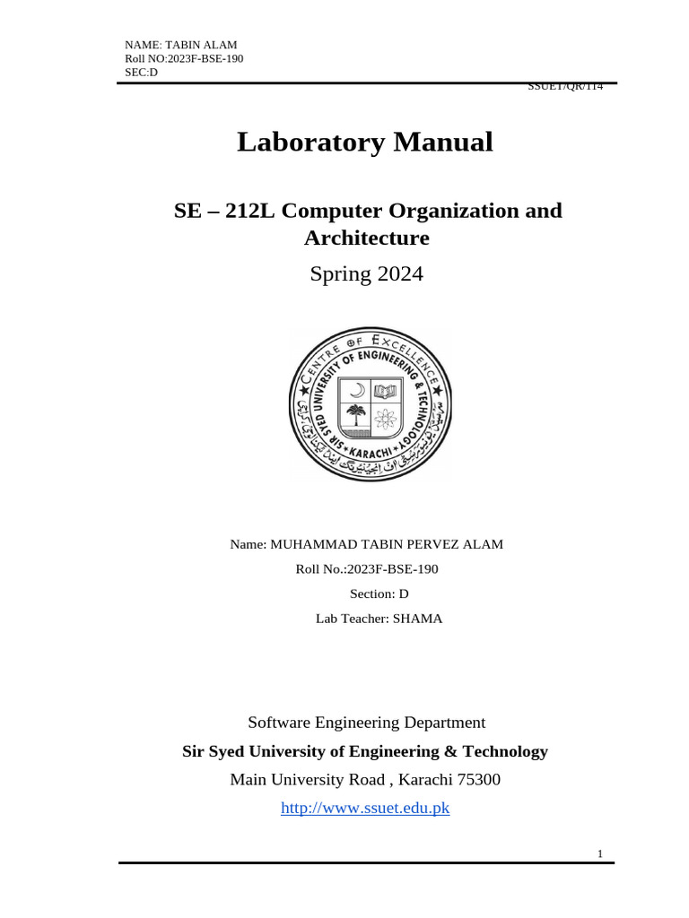 SE-212L COA Lab Manual (Updated) 190 | PDF | Virtual Machine | Computer ...