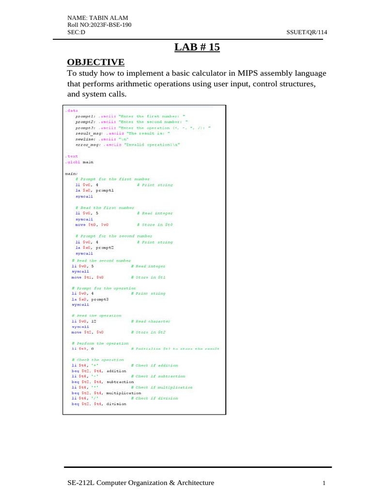 SE-212L COA Lab Manual (Updated) | PDF