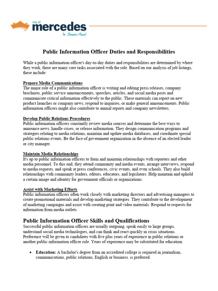 Public Information Officer Role Overview | PDF | Public Relations | Skill