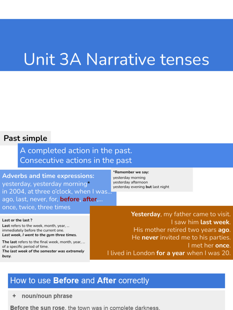 Unit 3A Narrative Tenses | PDF | Grammatical Tense | Verb