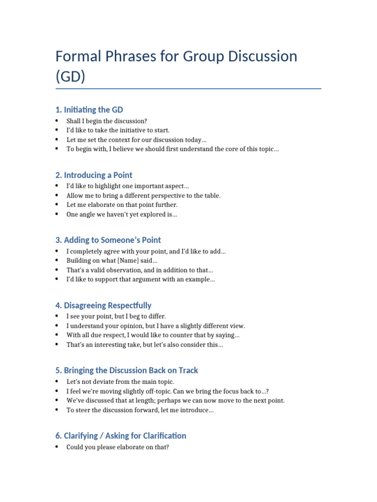 Essential Phrases for Group Discussions | PDF