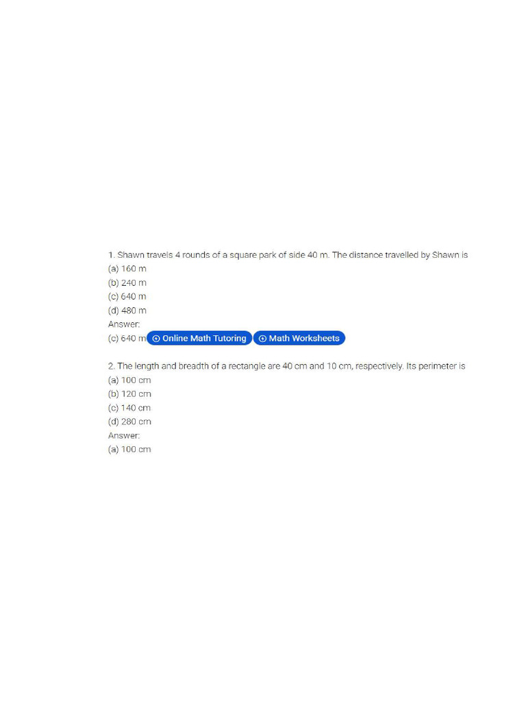 Class 6 Perimeter and Area Worksheet | PDF