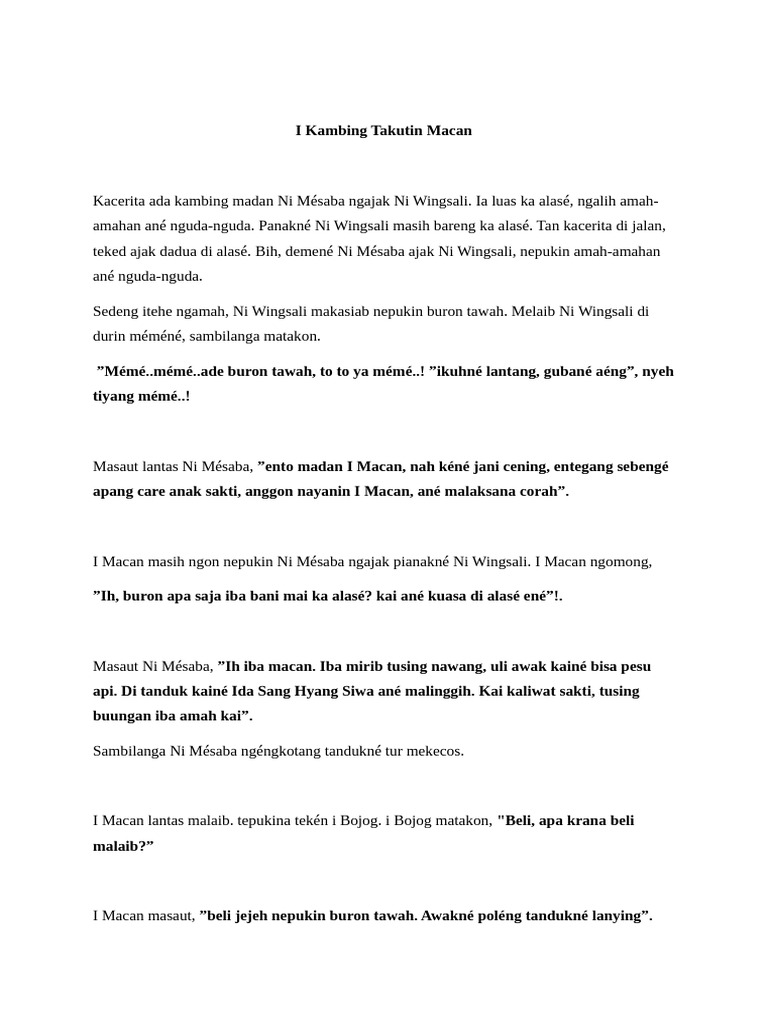 Satua FTBI Jagat Kerthi ( I Kambing Takutin Macan ) 2025 | PDF
